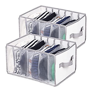 Univivi Extra Large Portable Pants Organizer Wardrobe Clothes Organizer for Jeans, Sweaters, T-Shirt, Underwear, Upgraded 7 Grids Jeans Organizer Bins Mesh Clothes Organizer - Set of 2