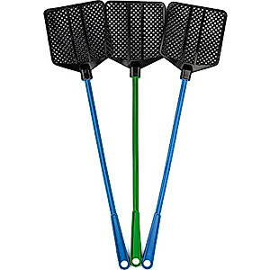 OFXDD Rubber Fly Swatter, Long Fly Swatter Pack, Fly Swatter Heavy Duty, Blue and Green Colors (3 Pack)