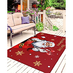 Outdoor Rug Carpet Indoor Area-Rug Christmas Santa Claus Washable High Traffic Bedroom Kitchen Mat Backyard Patio Porch Rug, 4 X 6