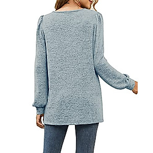 WIHOLL Tunic Shirts for Women Loose Fit Long Sleeve Square Neck Tops Grey Blue XL