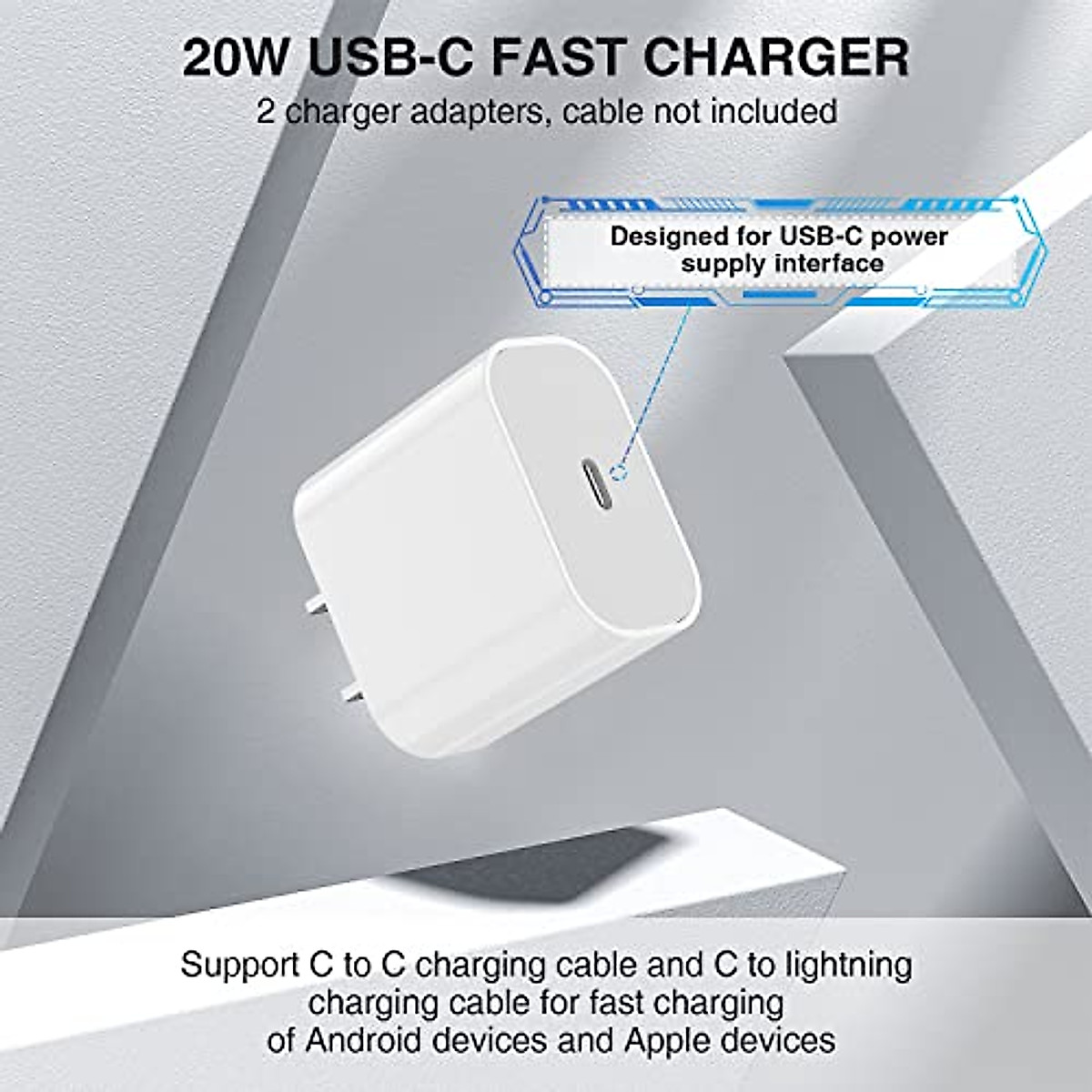 for iPhone 13 14 Fast Charger, 2Pack 20W USBC Wall Charger Plug Block with PD, USB Type C Power Adapter Brick Cube for Apple iPhone13/13 Pro/12/12 Pro/12 Pro Max/11 Pro Max, iPad Pro 2020-White