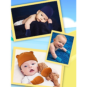 Geyoga 12 Pieces Newborn Hat Mittens Gloves Set Baby Boys Girls Cotton Baby Beanie for 0-12 Months