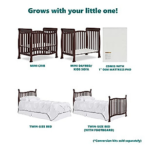 Dream On Me Violet 4-In-1 Convertible Mini Crib In Espresso, Greenguard Gold Certified, JPMA Certified, 3 Position Mattress Height Settings, Non-Toxic Finish