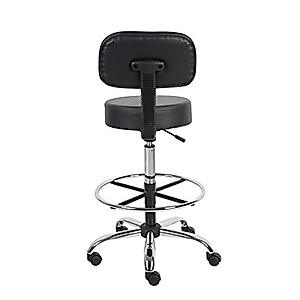 Boss Office Products B16245-BK Be Well Medical Spa Drafting Stool with Back, Black