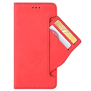 HualuBro Motorola Moto Edge Plus Case, Magnetic Full Body Protection Shockproof Flip Leather Wallet Case Cover with Card Slot Holder for Motorola Moto Edge+ Plus Phone Case (Red)
