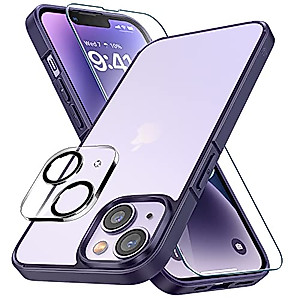 LK [3-in-1 for iPhone 14 Plus Case, with 2 Pcs Enhanced Lens Protectors + 2 Pcs 9H Tempered Glass Screen Protector [Military Grade Shockproof] [Anti-Fingerprint] Matte Slim Phone Case - Matte Purple