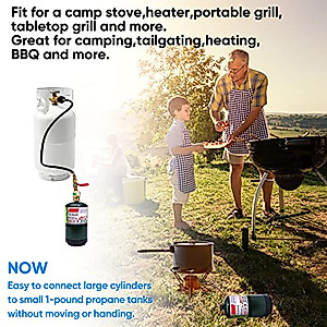 New Updated with Pressure Gauge 36" Propane Refill Adapter Hose,350PSI High Pressure Camping Grill(QCC/Type1 Inlet) 1LB Propane Gas Tank Adapter Connector with ON-Off Control Valve
