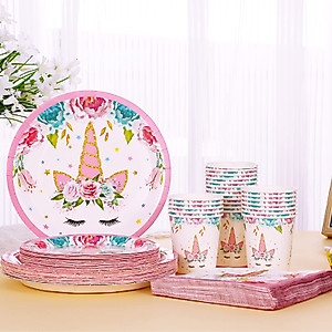 Gudvilla Birthday Decorations for Girls, 168 Pcs Pink Birthday Plates and Napkins Party Supplies, Girl Birthday Party Plates for 1st 2nd 3rd 4th 5th Girl Birthday Decorations, Serves 24 Guests