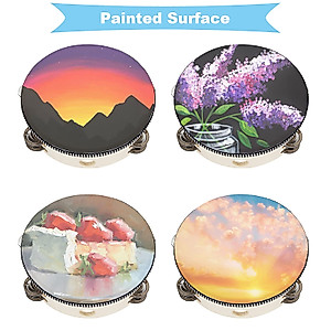 CertBuy 3 Pcs Wooden Handheld Tambourines, 8" Double Rows Jingle Tambourine, Jingles Drum Instrument for Adults, Kids, Party and Games