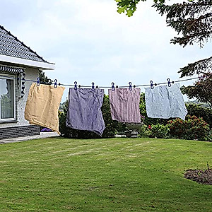 Portable Clothesline with 12pcs Clips, 3 Pack Windproof Travel Camping Clothes line Retractable Elastic Laundry Drying Clothes Line for Backyard, Hotel, Outdoor and Indoor Use(Black+Blue+Purple)