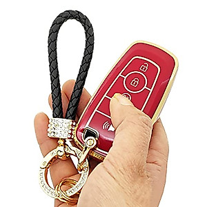 Soft TPU Key Fob Cover Case Fit for 2017 2018 2019 Ford Fusion Edge Mustang F150 Explorer Expedition Ecosport Keyless Entry Remote Holder Skin Jacket Protector with Keychain (Red)