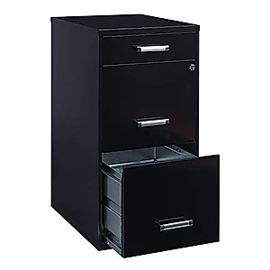 Hirsh Industries 18in. Deep 3 Metal Organizer Pencil Drawer SOHO Vertical File Cabinet, Black