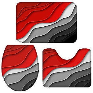 Bathroom Rugs, Memory Foam Bath Mat Bathroom Set, Black Red Ombre Abstract Beach Bath Rugs Bathroom Accessories, Home Decor Non-Slip Absorbent Soft Bath Mats for Bathroom, Tub, 3 Pieces