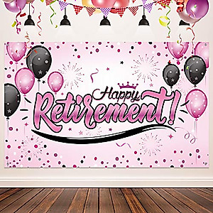 Happy Retirement Party Decorations, Giant Black and Gold Sign Retirement Party Banner Photo Booth Backdrop Background for Happy Retirement Party Supplies (Pink)