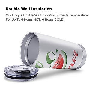 GemGam Cute Watermelon Watercolor Insulated Tumbler with Lid Stainless Steel Travel Mug 20oz Coffee Mug Spill Proof Hello Summer Double Wall Vacuum Insulated Water Bottle