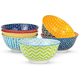 Lawei 6 Pack Ceramic Cereal Bowls, 23 Oz Colorful Soup Bowls for Kitchen, Porcelain Deep Bowls Set for Soup, Salad, Pasta, Rice, Ice Cream and Oatmeal, Microwave Dishwasher Safe
