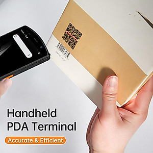 Android 12.0 Barcode Scanner Handheld PDA Terminal Support 1D/2D/QR Code 2/3/4G/ WiFi/BT/2.4G Dual Band Communication NFC and Fingerprint Function with 5.7 Inch Touchscreen for Supermarket