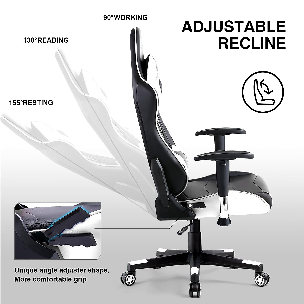 GTRACING Gaming Chair Racing Office Computer Ergonomic Video Game Chair Backrest and Seat Height Adjustable Swivel Recliner with Headrest and Lumbar Pillow Esports Chair (White)