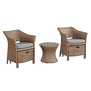 Kokoli All-Weather Conversation Set with Set of 2 Chairs with Ottomans and 17" H Accent Table