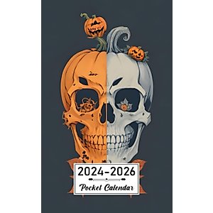 Pocket Calendar 2024-2026: Two-Year Monthly Planner for Purse , 36 Months from January 2024 to December 2026 | Halloween design | Half skeleton pumpkin head