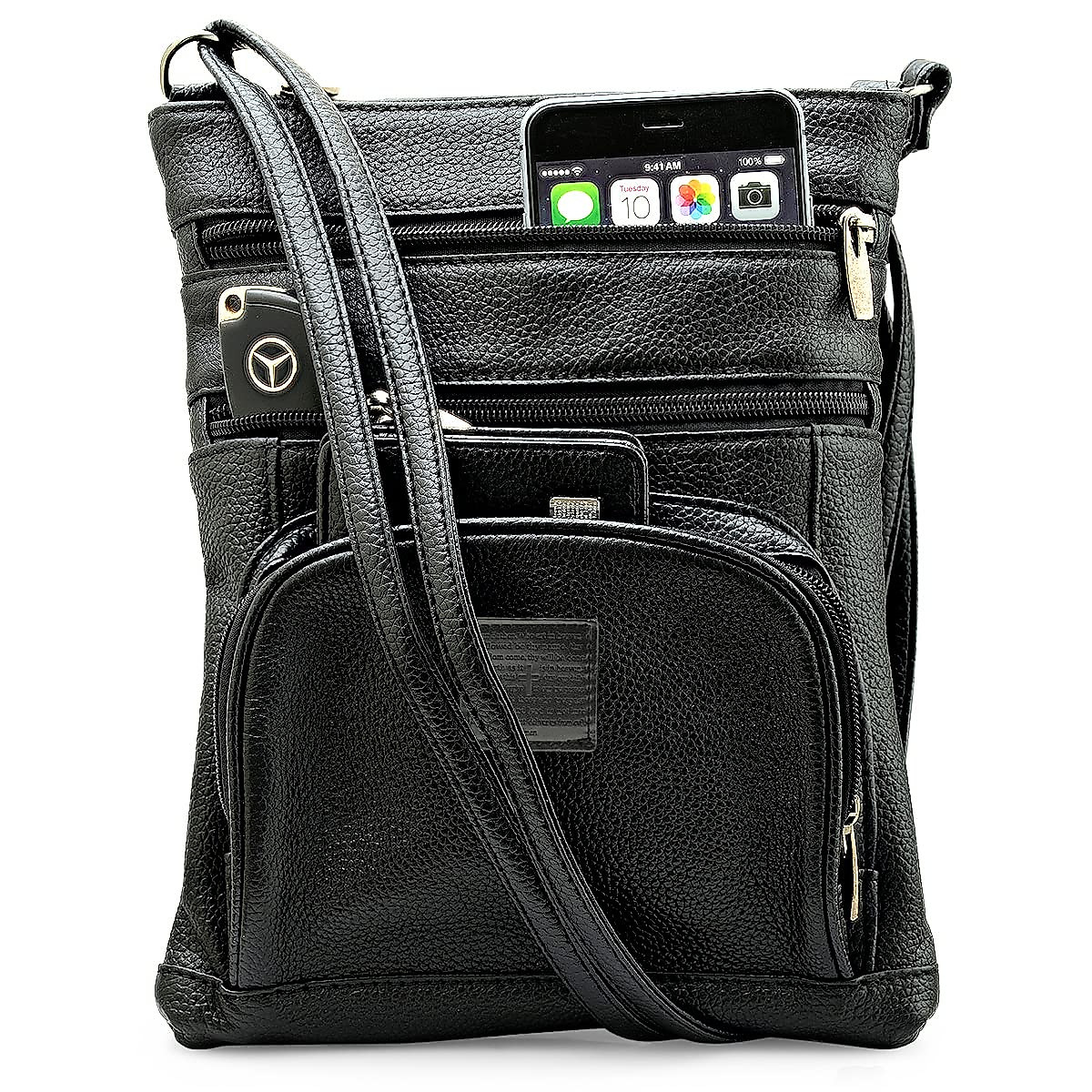 Steeltime Unisex Super Soft Leather Catholic Crossbody Bag with Lords Prayer Patch and Carrying Strap | Crossbody Purses for Women, Men