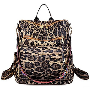 Women Backpack Purse Fashion Travel Bag Multipurpose Designer Handbag Ladies Satchel PU Leather Shoulder Bags (Leopard Brown)