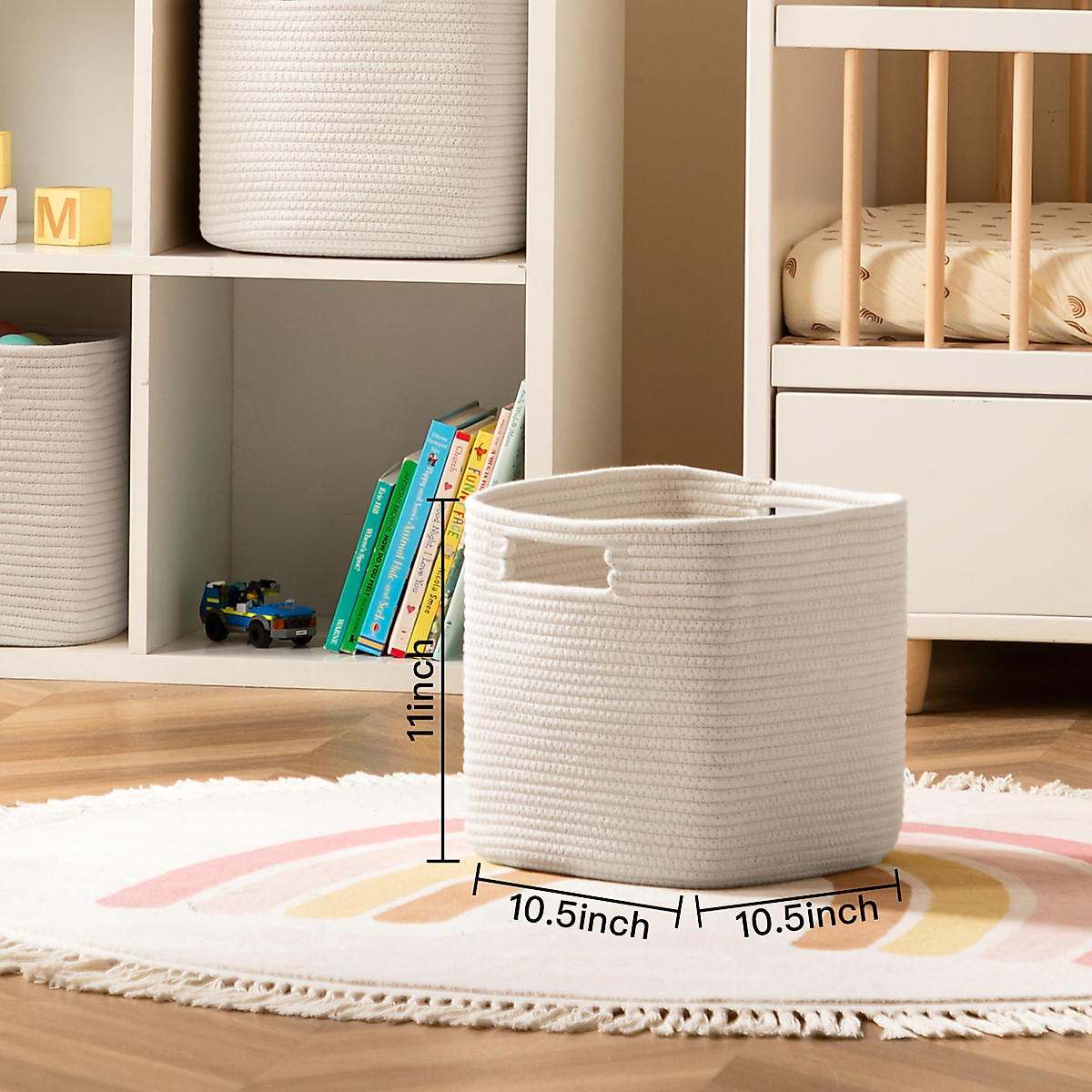 UBBCARE Set of 6 Storage Basket-11 X 10.5 X 10.5 in, Cotton Rope Basket for Shelves, Toys, Book, Cube Storage Bins with Handles, Woven Storage Basket for Organizing, Beige