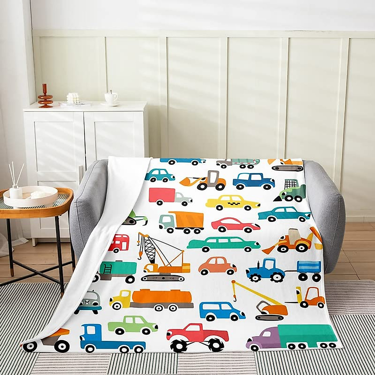 Feelyou Construction Car Flannel Fleece Blanket Excavator Plush Throw Blanket, for Children Construction Vehicles All Season,Bed Blanket Equipment Trucks Room Decor 40"x50"