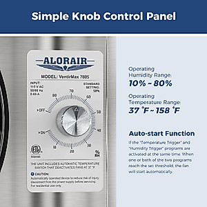 ALORAIR 780CFM Crawlspace Ventilation Fan with Humidistat, IP55 Rated Basement Stainless Steel Exhaust Fan, Built-In Isolation Net 9.13 Inch Foundation Vent Fan for Crawl Space,Garage,Attic,Grow Tent