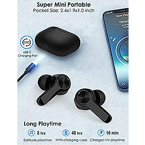 XLEADER Touch Wireless Earbuds, ENC Bluetooth Earphones, SoundAngel Pro Deep Bass up Small Headphones with Microphone and Mini Smart Charging Case USB-C Quick Charge IPX8 Waterproof, for iPhone Work