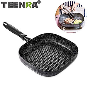 SDGH Aluminum Non Stick Square Grill Pan Steak Fry Pans Multi Function Snowflake Striped Frying Pan