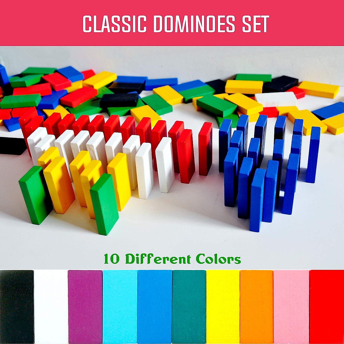 1200 Piece Dominoes Set for Kids, Colorful Dominos Tiles for Building, Stacking, Racing, Tumbling, Wood Domino with Box, Educational Toy