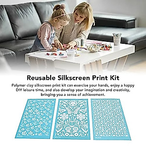 Silk Screen Stencils, Exercise Hands on Skills Polyester Develop Imagination Polymer Clay Silkscreen Print Kit Reusable for Jewelry Clay Earrings Decoration (208, 210, 223)