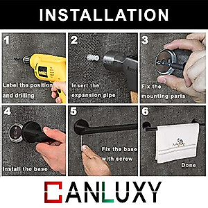 CANLUXY Towel Bar Hand Towel Rack Holder with 2 Small Transparent Hooks, Modern Towel Bar Black Matte