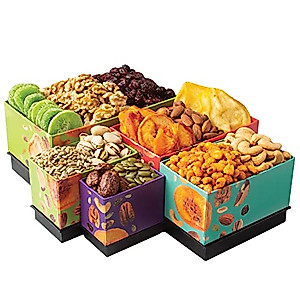 Dried Fruits & Nuts Tower with Black Ribbon Gift Basket, 5 Tier Gourmet Arrangement Platter, Healthy Kosher Snack Box for Birthday, Anniversary, Care Package for Men, Women, Adults - Oh! Nuts
