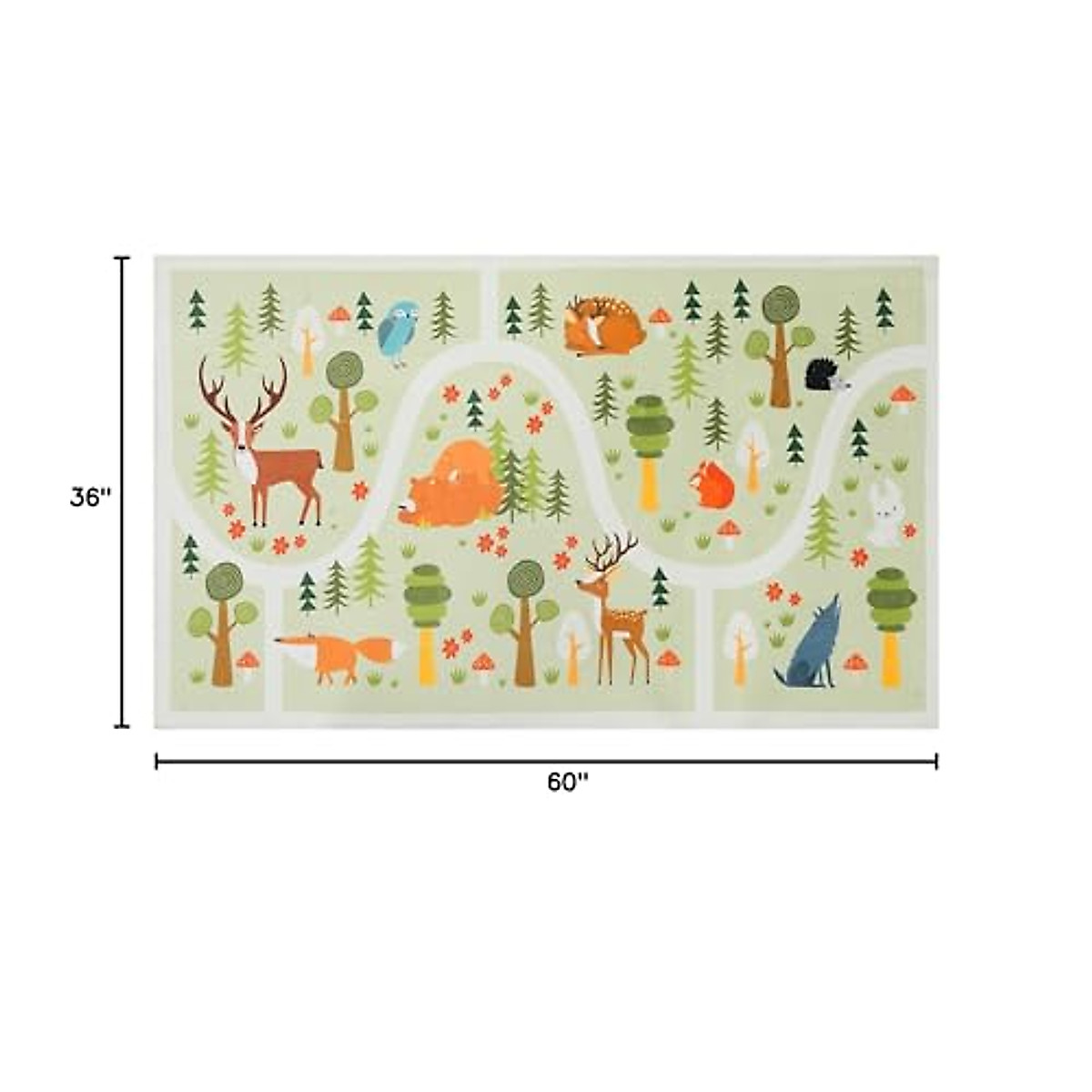 Kids Area Rug Jungle Animal Road Play Mat, with Bears Deer Fox Trees Educational Learning Game Non Slip Carpet, for Bedrooms Playroom Living Room Classroom, 3x5