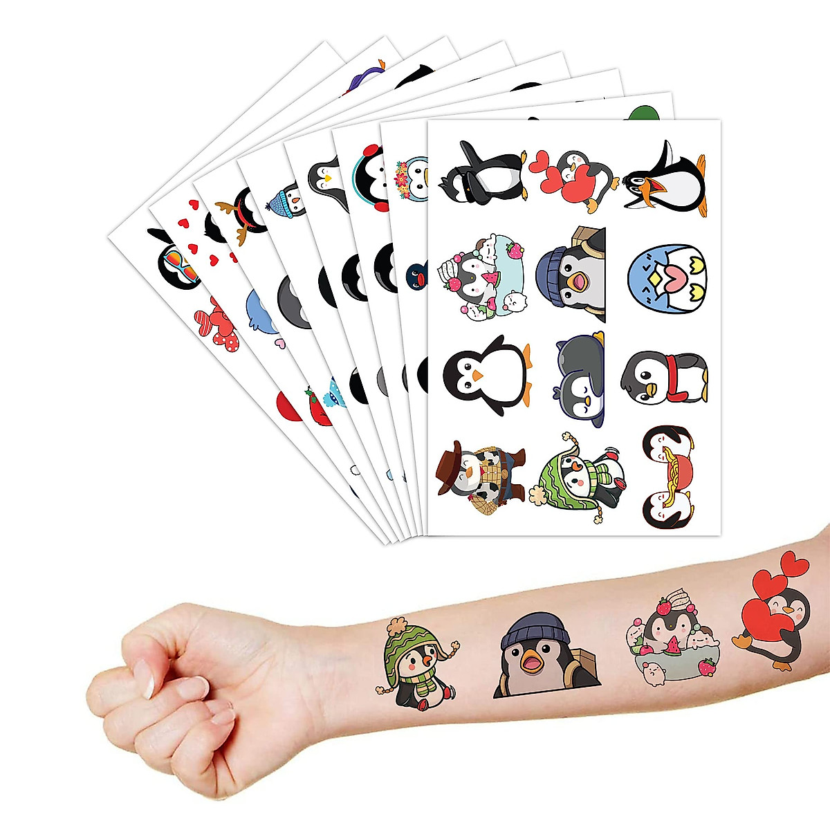 Penguin Temporary Tattoos Birthday Party Decorations Supplies Party Favors 96PCS Tattoos Stickers Cute Kids Girls Boys Gifts Classroom School Prizes Themed Christmas