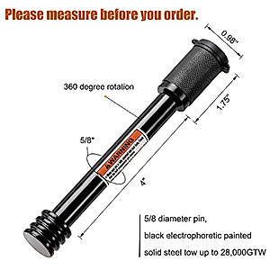 CZC AUTO Heavy Duty Trailer Hitch Receiver Lock Pin, 5/8 Inch Dia, 4 Inch Super Extra Long Black Pin for Class III IV Hitches, for Hitch Bike Rack Tray Ball Tow Rope for Trailer Truck Car Boat