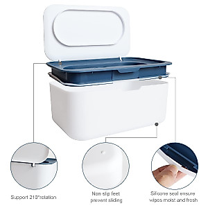 Baby Wipes Dispenser, Baby Wipe Holder, Large Capacity Wipes Dispenser, Wipe Container with Sealing Lids,Non-Slip, Easy Open & Close (Blue))