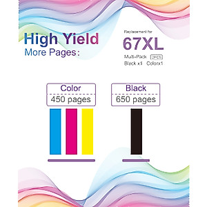 Ubinki Remanufactured HP 67XL Black/Tri-Color Ink Cartridge Replacement for HP 67 Ink 67 XL for HP Envy 6000 6455e Envy Pro 6455 6458 6475 DeskJet 1255 2752e 2755 4100 4110 4152e 4155e Printer
