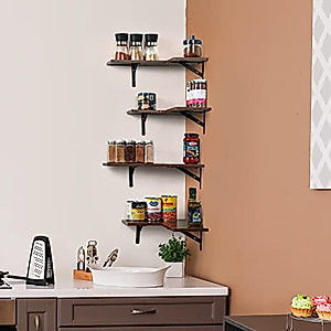 SEHERTIWY Corner Floating Shelves Wall Mounted Set of 4, Rustic Wood Wall Storage Shelves for Bedroom, Living Room, Bathroom, Kitchen, Office and More (Rustic Brown)