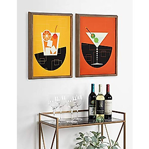 Kate and Laurel Blake Old Fashioned Cocktail Framed Printed Glass Wall Art by Amber Leaders Designs, 16x20 Dark Gold, Chic Mid-Century Wall Decor