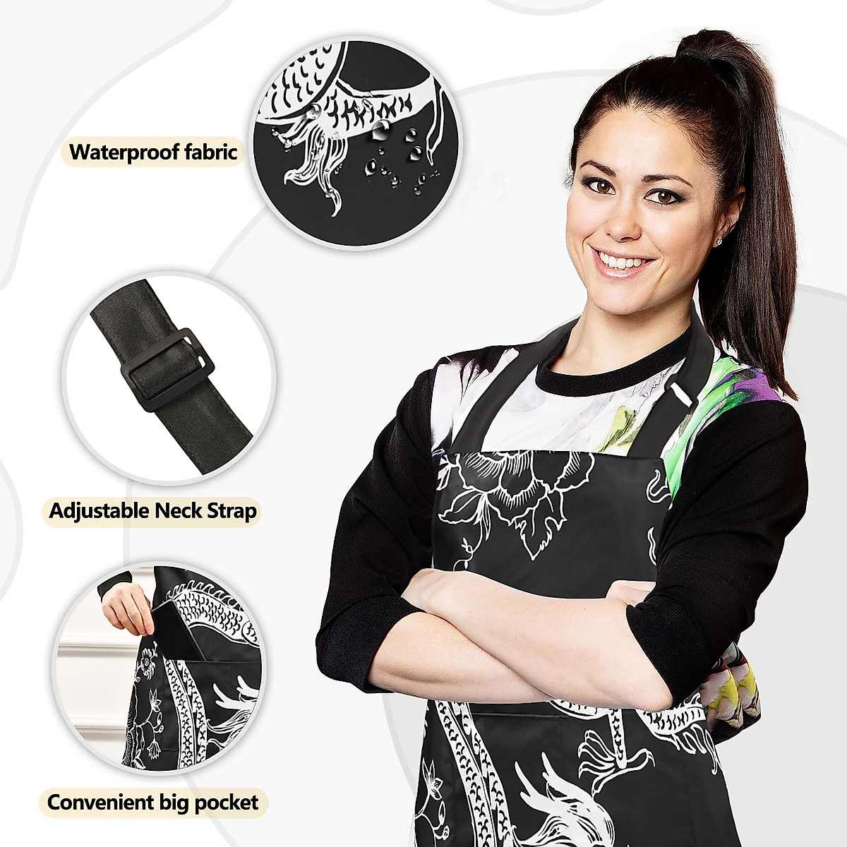 xigua Kitchen Linen Sets Cool Dragon Japanese Style Cooking Apron, 2 Potholders, 2 Oven Mitts, Kitchen Accessories for Cook Men Women Chef Decor