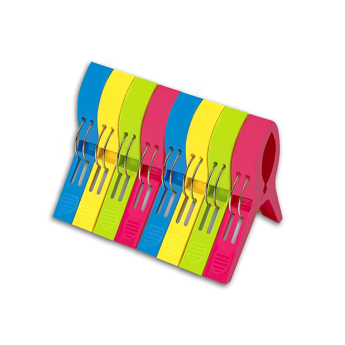 KTOJOY 8 Pack Beach Towel Clips, Plastic Large Clothes Clamps, Bright Colors(Yellow,Blue,Green,red), Chair Clips, Towel Holder