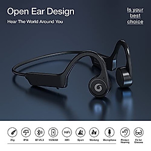 EARTEANA Bone Conduction Headphones, Open-Ear Bluetoth Sport Headset, Wireless Earphone/Earbuds Built-in Mic for Work Out, Running, Hiking, Bicycling, Driving (Black)
