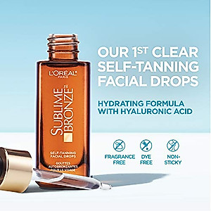 L'Oreal Paris Sublime Bronze Self Tanning Facial Drops with Hyaluronic Acid, Gradual Tan, Fragrance-Free, 1 fl. Oz
