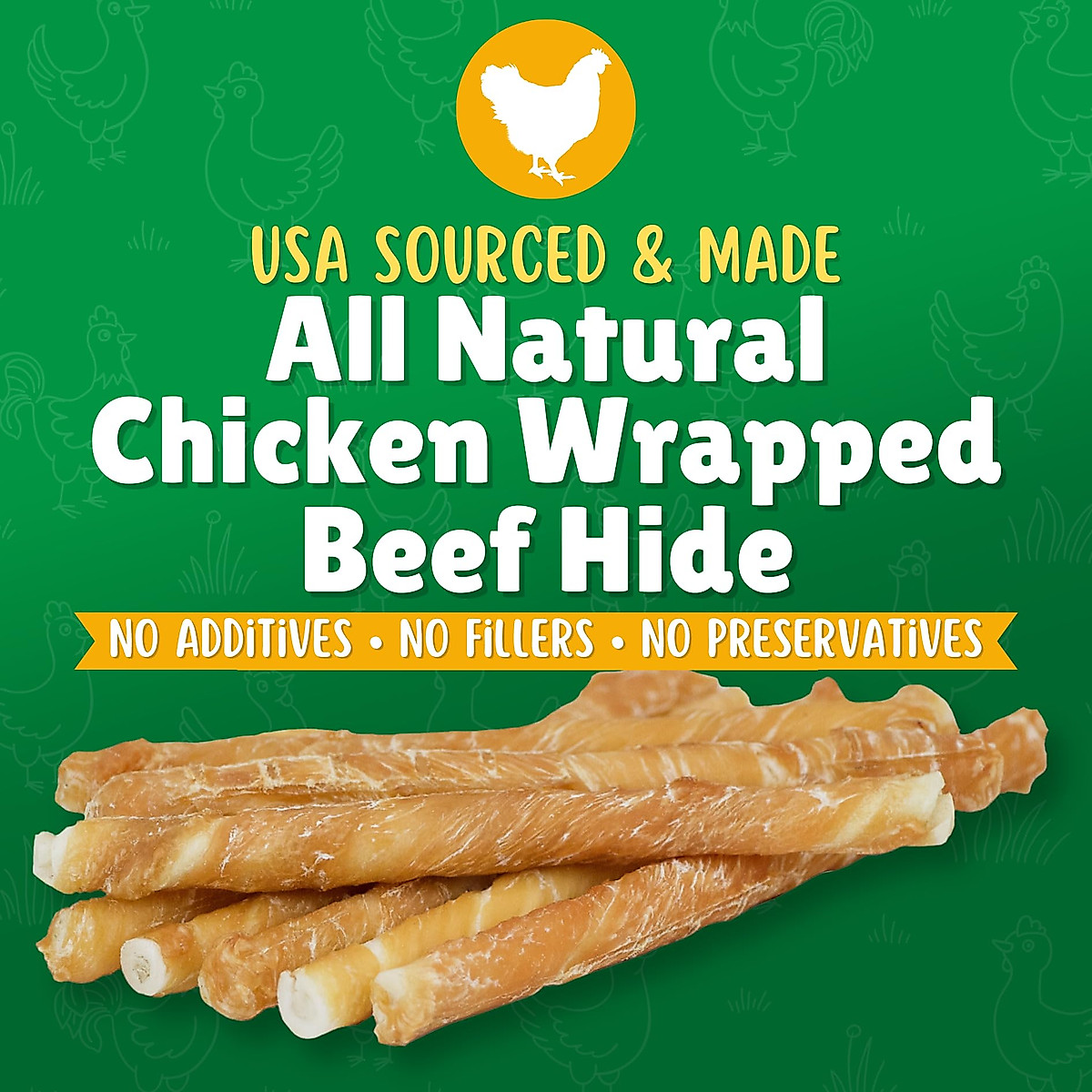 Lucky Premium Treats Chicken Wrapped Rawhide Dog Treats – USA Made Raw Hide Sticks for Small & Toy Size Dog Breeds – Long Lasting, Preservative Free Chew Sticks – 120 Count