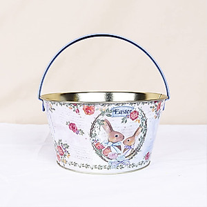3 Pcs Easter Metal Buckets Easter Bunny Pail Baskets for Easter Eggs Hunt,Easter Pails Gift Baskets for Kids,Kids Easter Party Favor