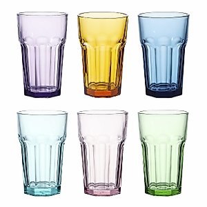 EAST CREEK Whole Housewares Double Old Fashioned Amber Glassware | 11 Ounce Beverage Glass Cup | Colored Tumblers and Water Glasses, Set Of 6 Drinking Colored Glassware (Mixed Color, Large).