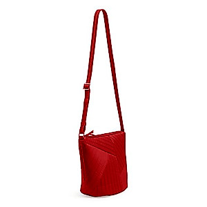 Vera Bradley Women's Cotton Bucket Crossbody Purse, Cardinal Red - Recycled Cotton, One Size